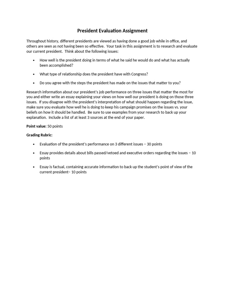 President Evaluation Assignment | PDF