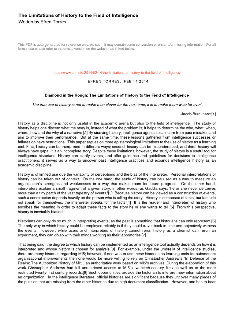 History's Limits in Intelligence | PDF