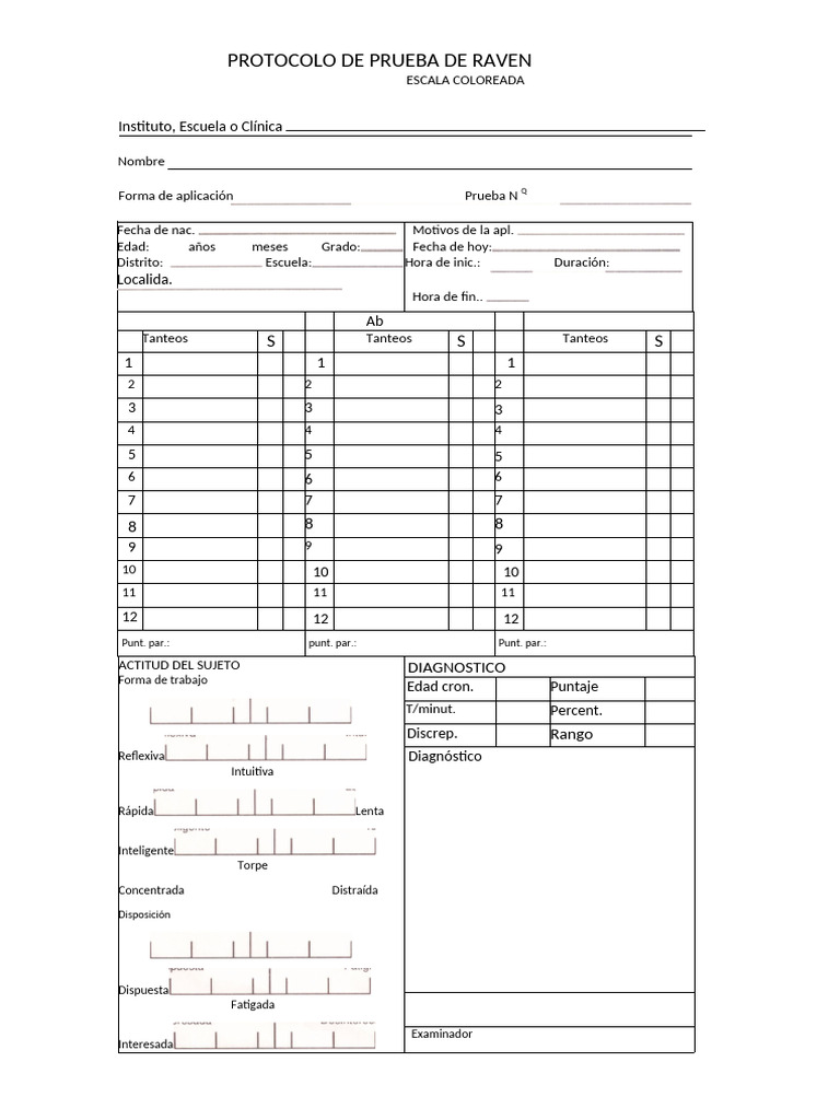 Hoja de Respuestas Test de Raven para Niños | PDF