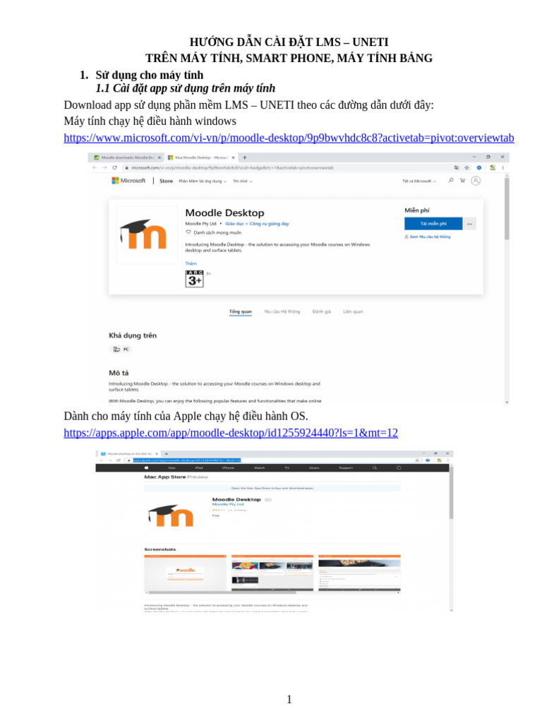 Hướng Dẫn Cài Đặt LMS - UNETI Trên Máy Tính Và Điện Thoại | PDF