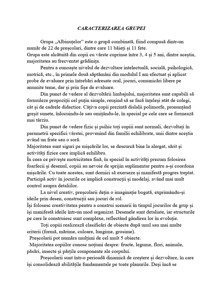 Caracterizarea Grupei | PDF