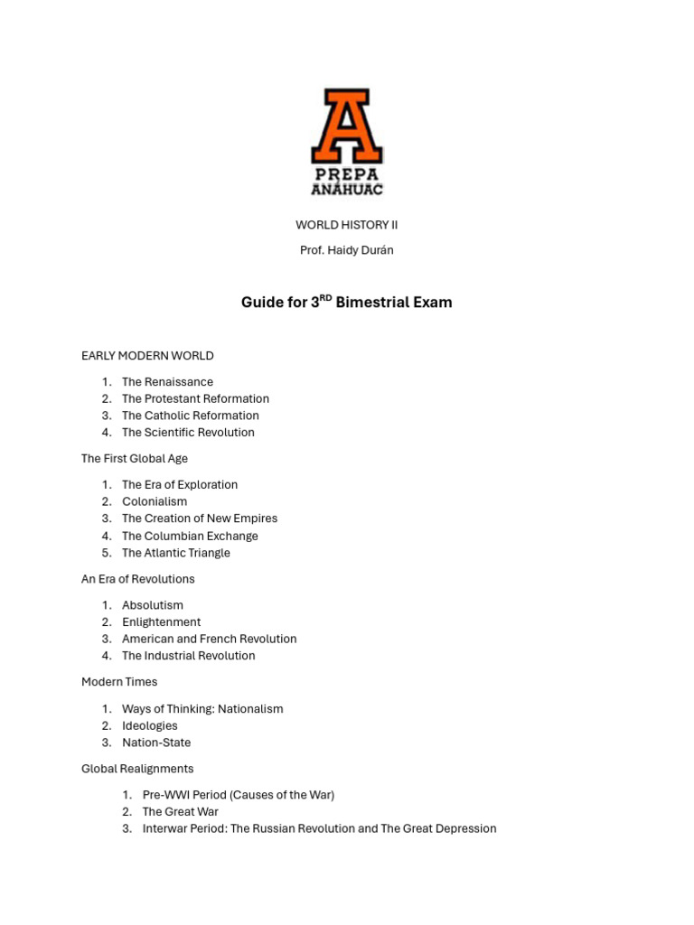 Study Guide World History Ii - 3RD Bimestrial Exam June 2024 | PDF