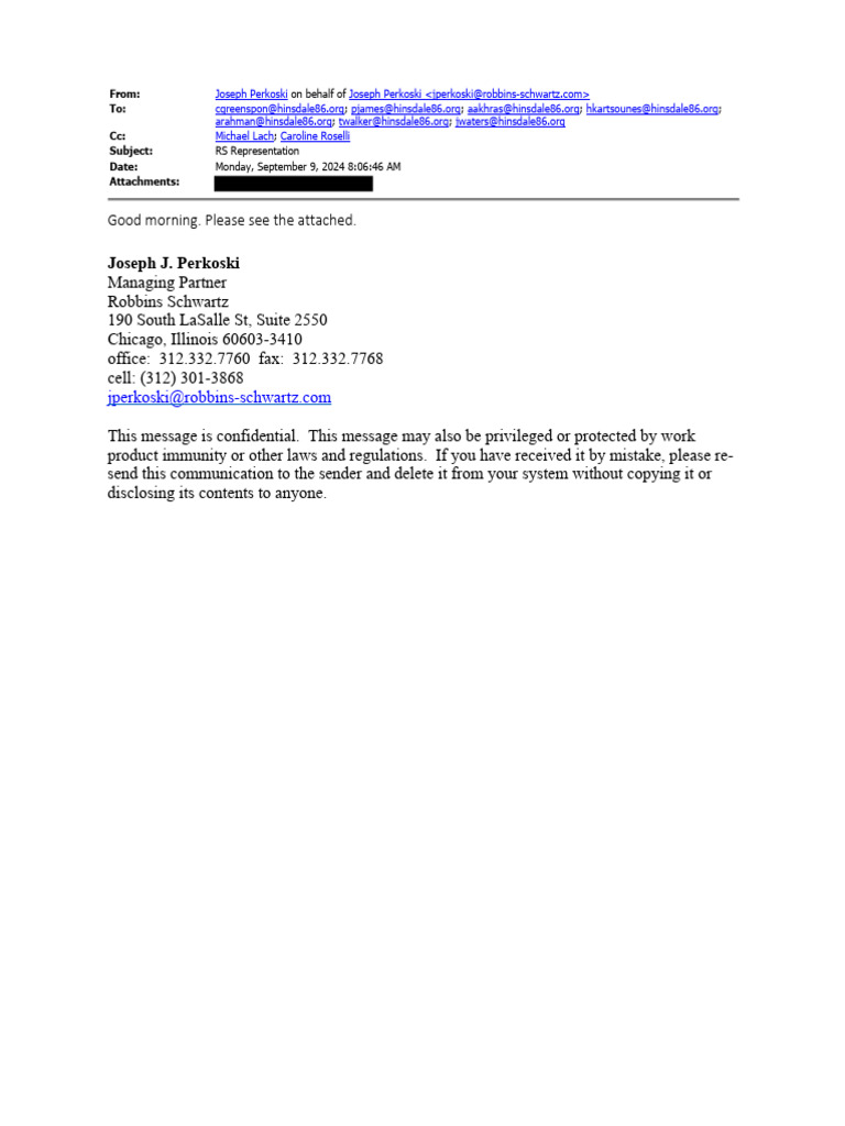 Correspondence Between Hinsdale High School District 86 and Robbins ...