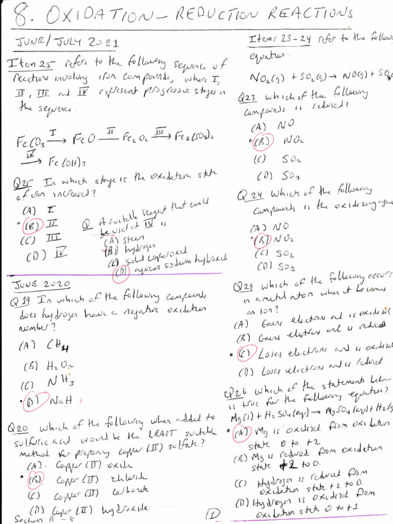 CXC CSEC CHEMISTRY P1 WITH ANSWERS Section A CH 8 Handwritten | PDF