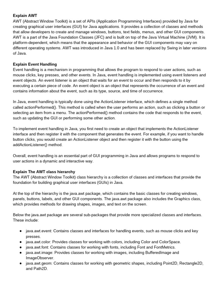 Unit - 5 - AWT and Event Handling | PDF | Graphical User Interfaces | Computers