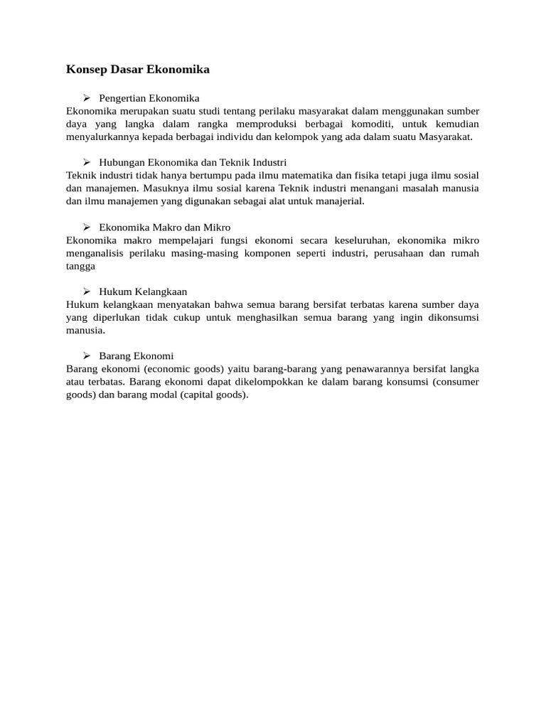 Konsep Dasar Ekonomika | PDF