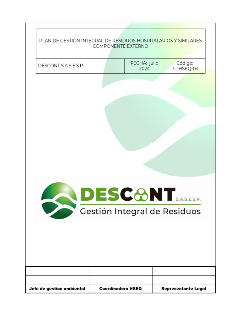 PL-HSEQ-04 Plan de Gestión Integral de Residuos Peligrosos - Componente ...