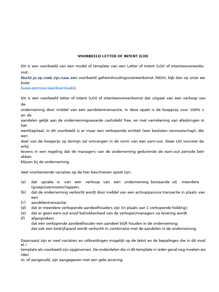 Template Voorbeeld Model letter-of-intent-LOI | PDF