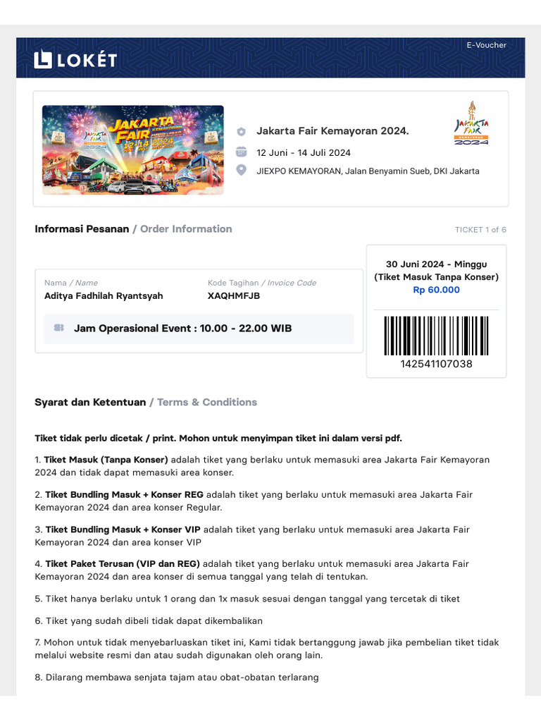 PRJ Kemayoran 2024 6 Tiket | PDF