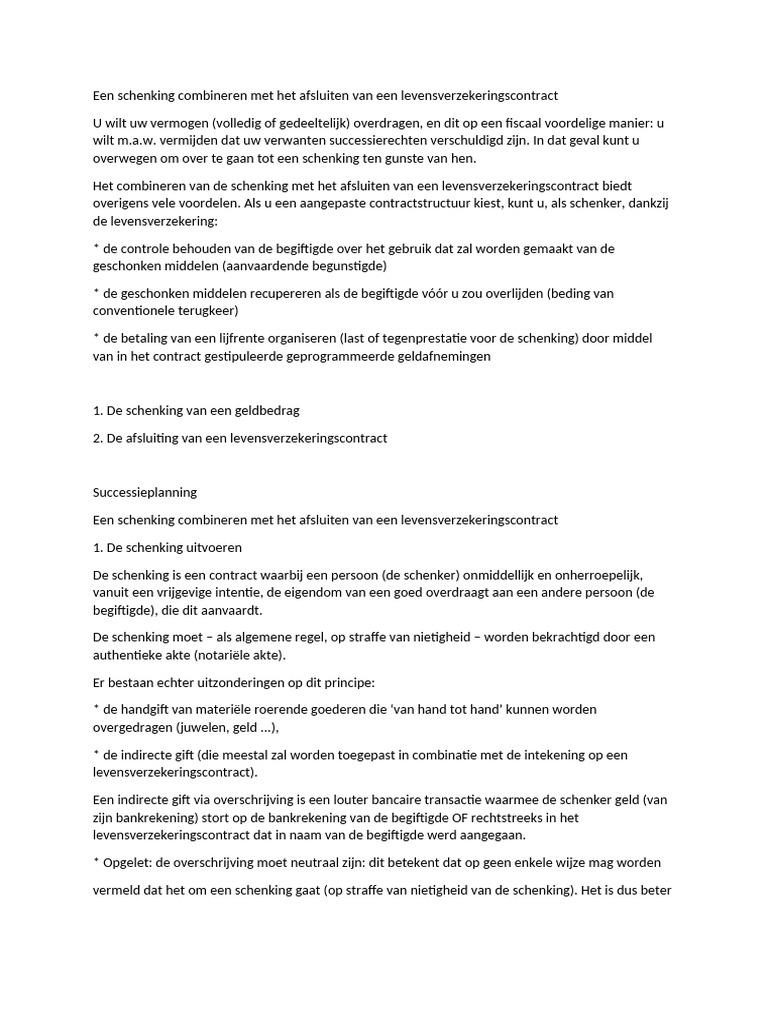 NOTA Intern Een Schenking Combineren Met Het Afsluiten Van Een ...