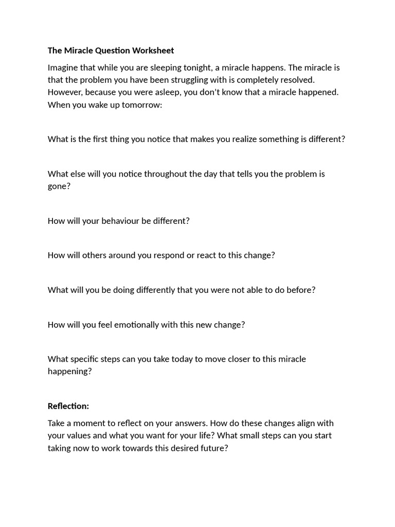 The Miracle Question Worksheet | PDF