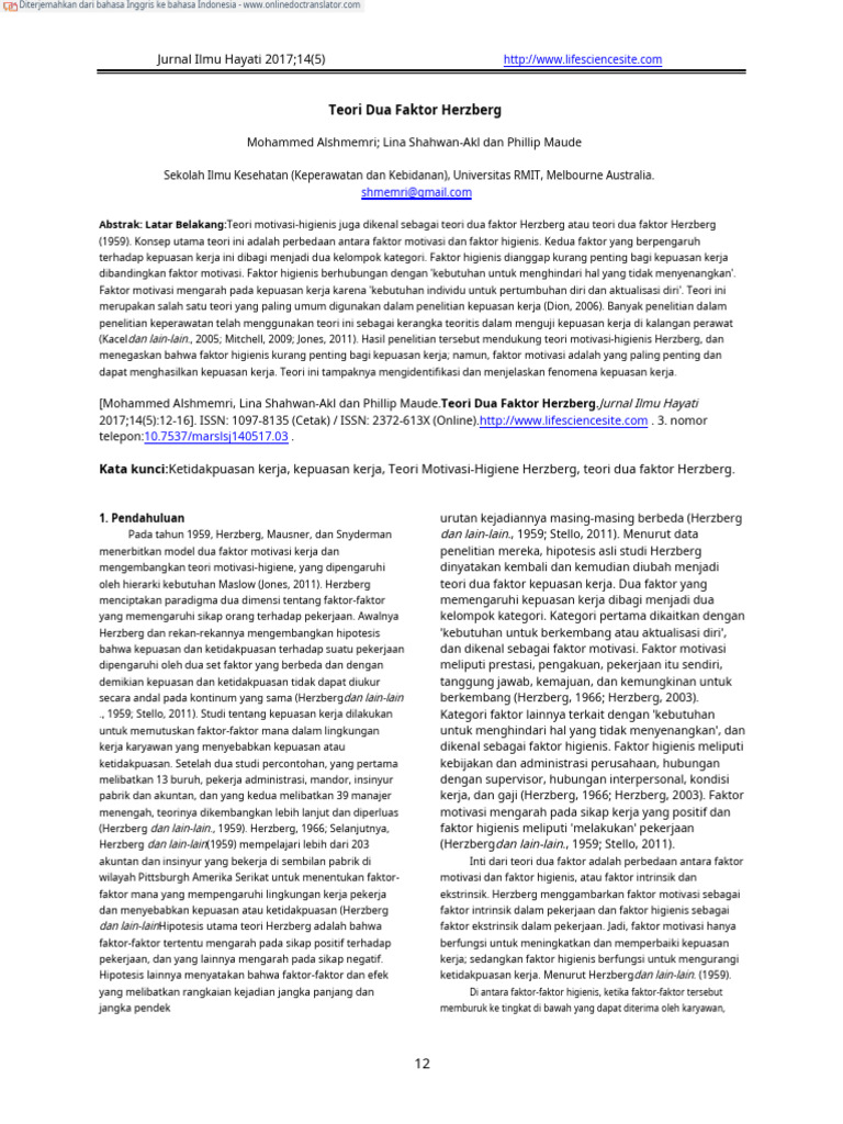 Herzberg S Two Factor Theory En Id Pdf