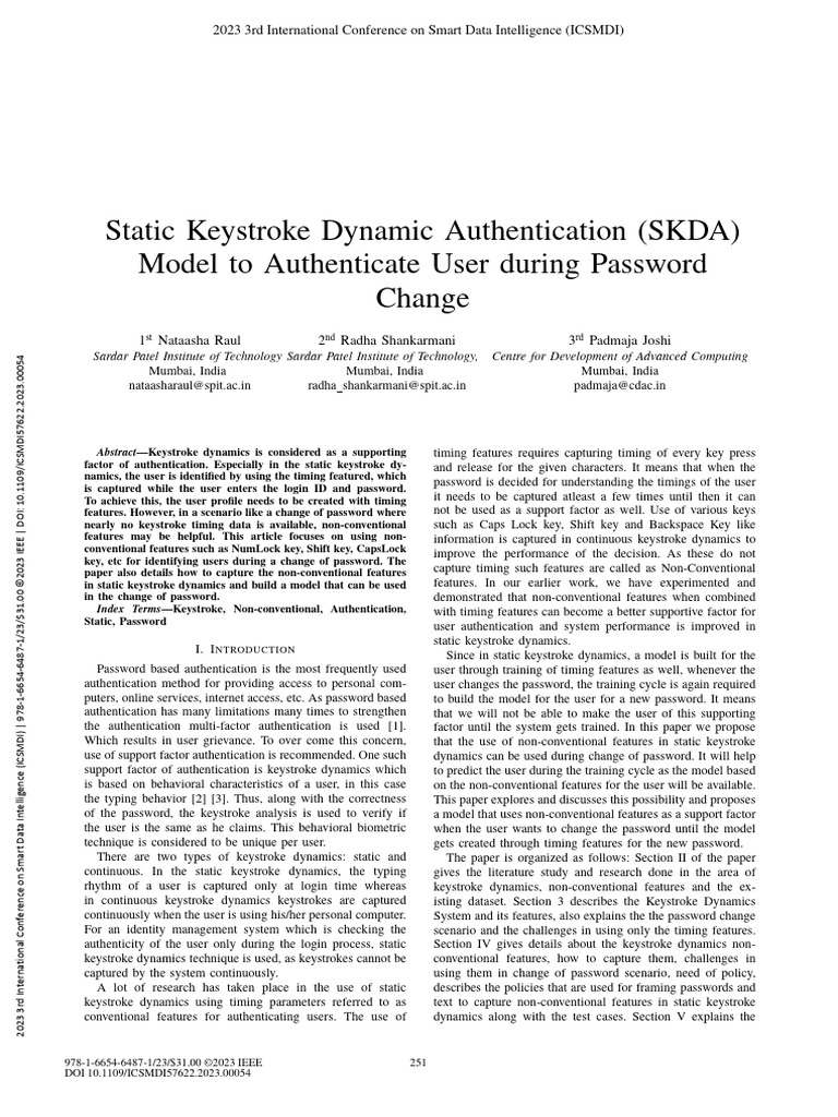 Static Keystroke Dynamic Authentication SKDA Model To Authenticate User During P | PDF