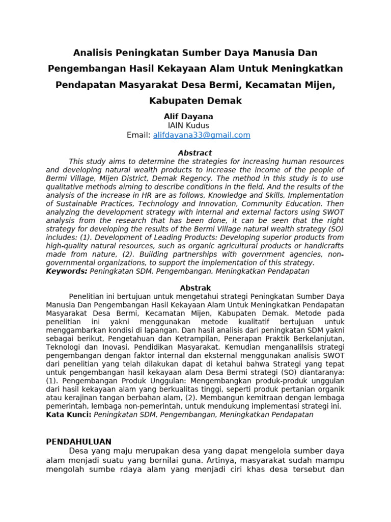 Analisis Peningkatan Sumber Daya Manusia Dan Pengembangan Hasil Kekayaan Alam Untuk Meningkatkan ...