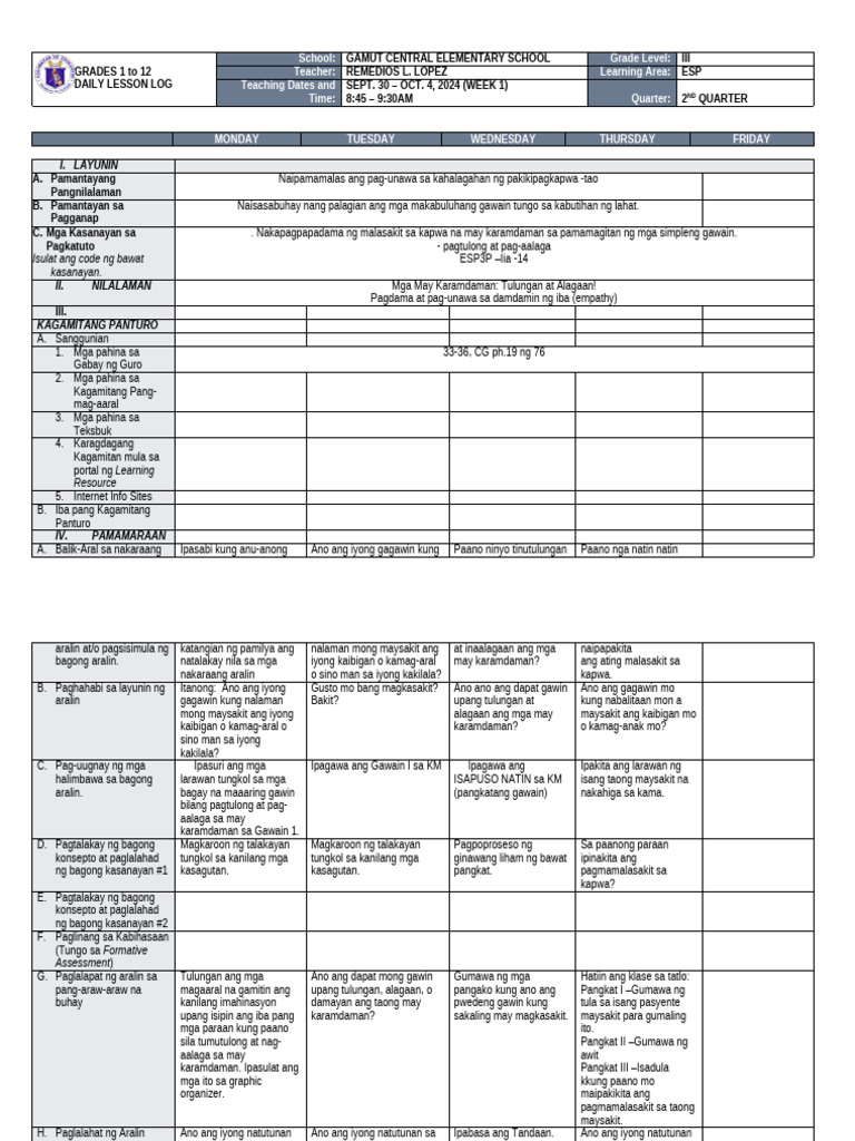 DLL - Esp 3 - Q2 - W1 | PDF