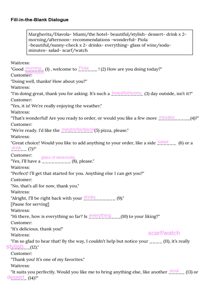 Fill in The Blank Dialogue | PDF