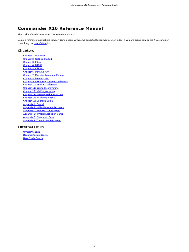 Commander X16 Programmer's Reference Guide | PDF
