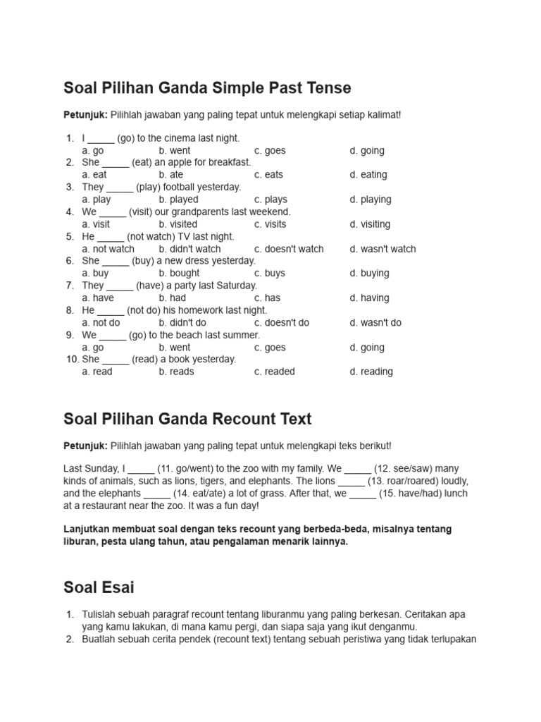 Buatkan Soal Simple Past Tense Dan Recount Text K... - Google Dokumen | PDF