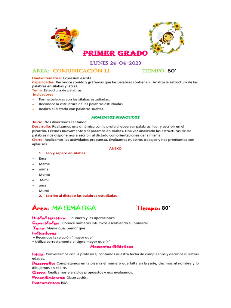 1º Grado 24 Al 28 Abril-Rossy C. | PDF