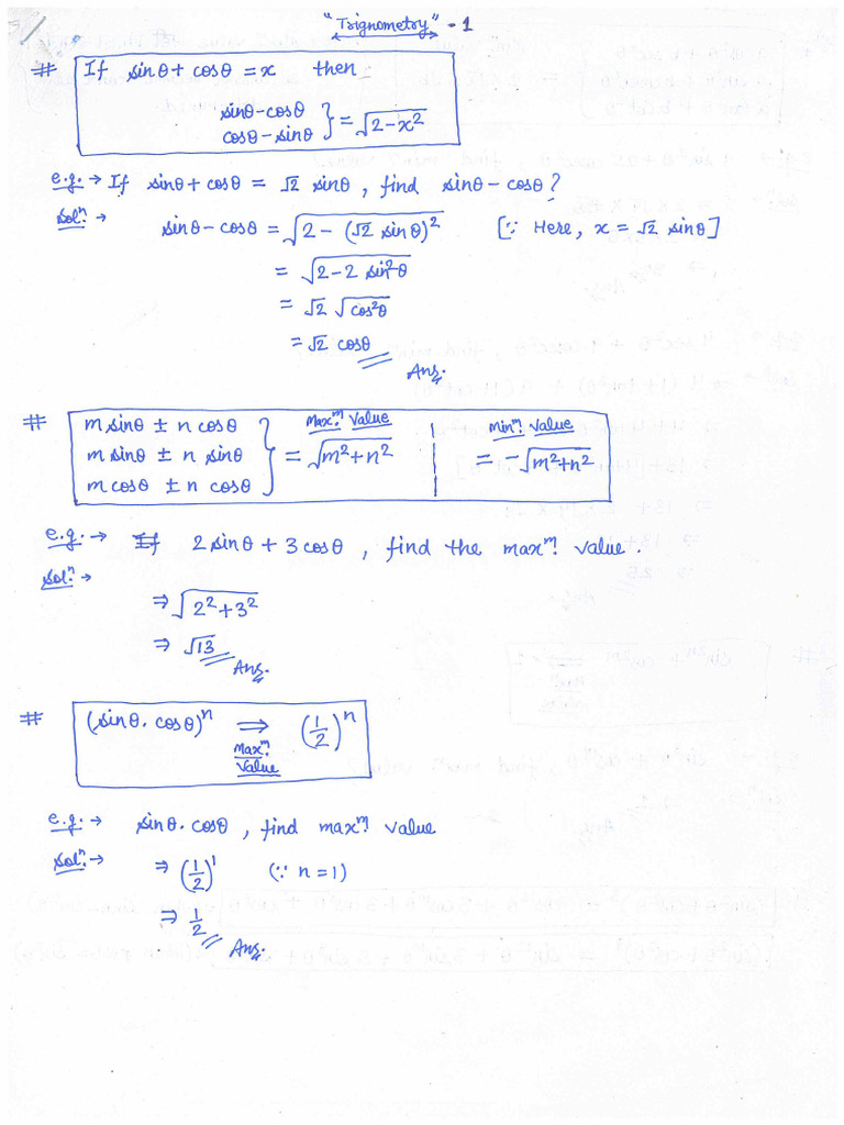 Trigonometry Notes | PDF