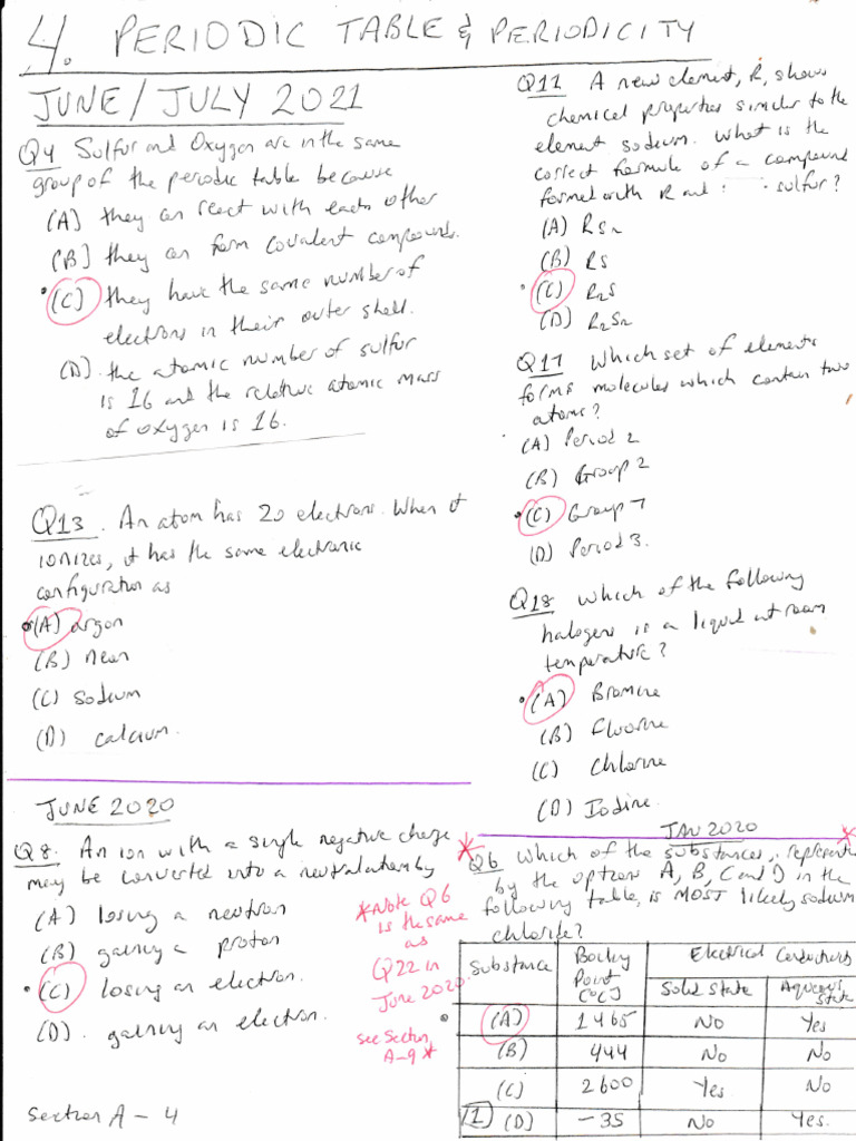 CXC CSEC CHEMISTRY P1 WITH ANSWERS Section A CH 4 Handwritten | PDF