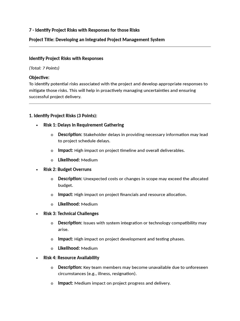 Identify Project Risks With Responses For Those Risks | PDF