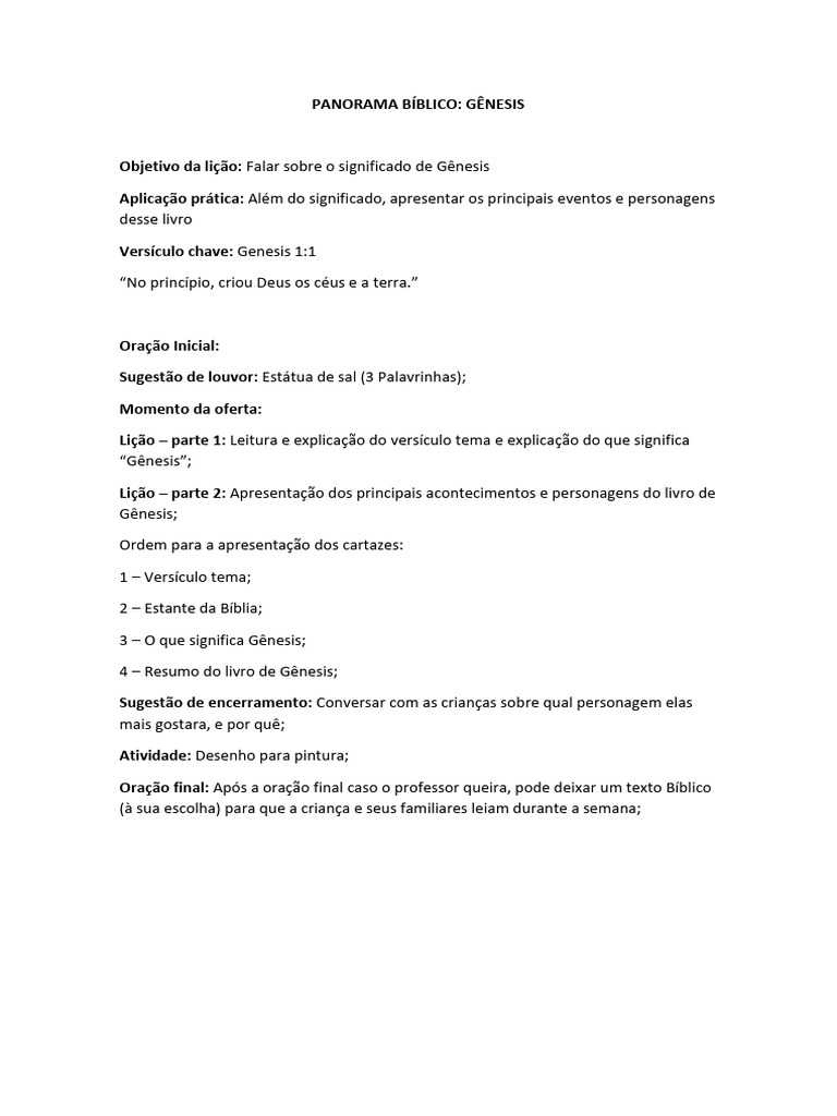 PLANO DE AULA - Genesis | PDF