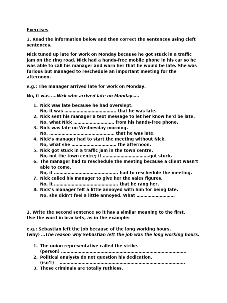 Exercises Cleft Sentences | PDF