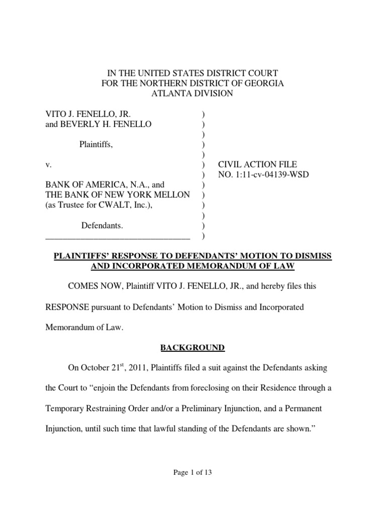 Response To Motion To Dismiss | PDF | Foreclosure | Cause Of Action