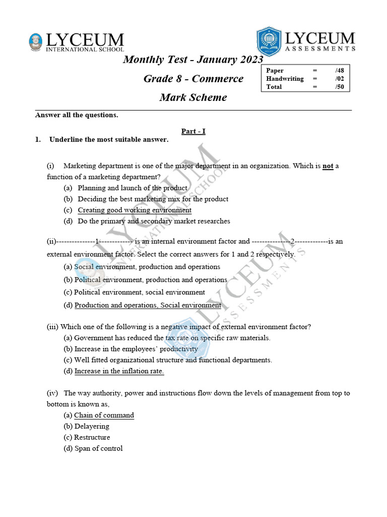 Grade 8 Commerce MS | PDF