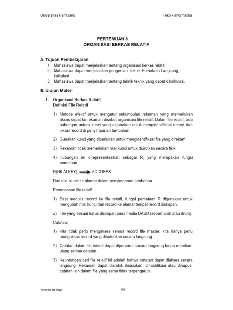 Sistem Berkas - Pertemuan 8 - Organisasi Berkas Relatif | PDF
