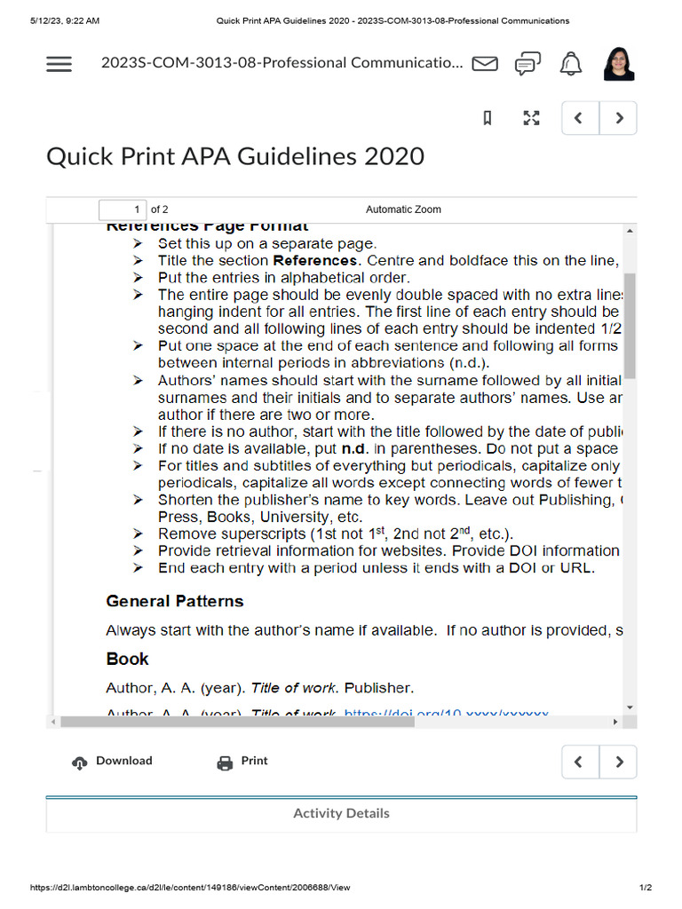 Quick Print APA Guidelines 2020 - 2023S-COM-3013-08-Professional Communications | PDF