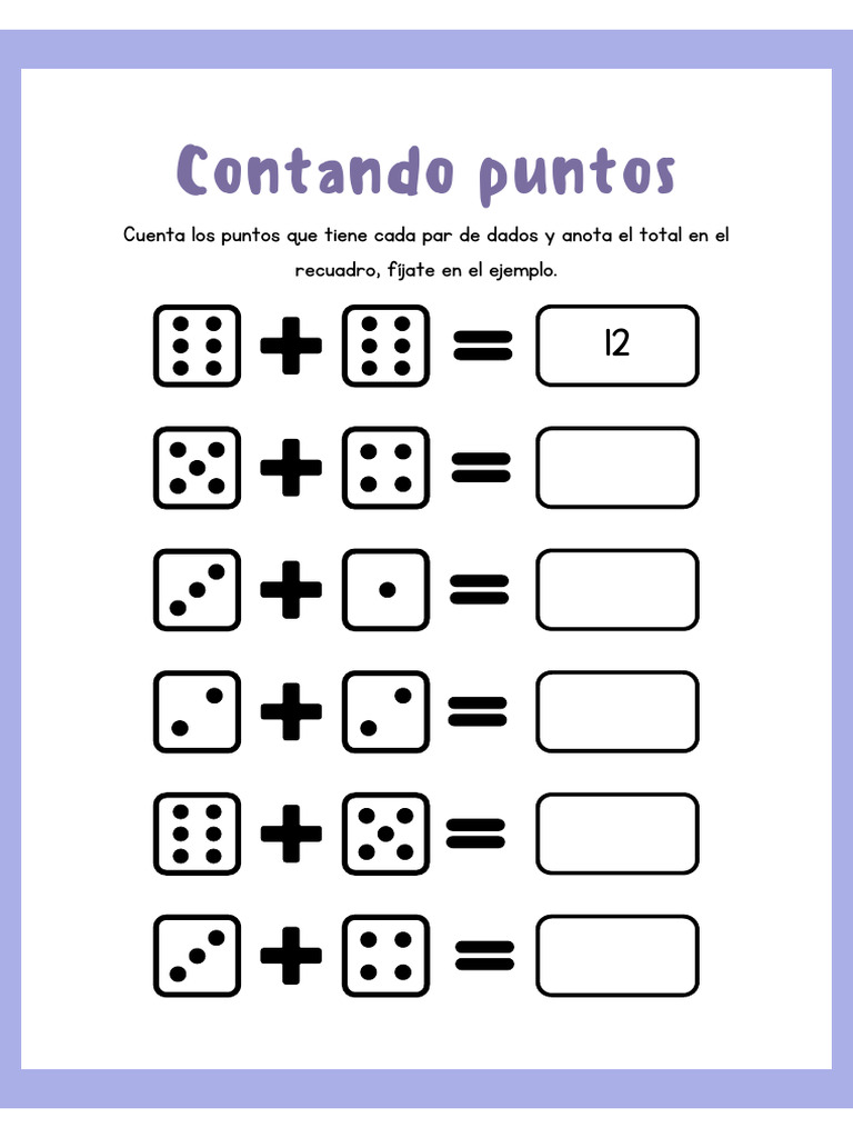 Hoja de Trabajo Sumas Conteo de Puntos Simple Blanco Negro Azul | PDF