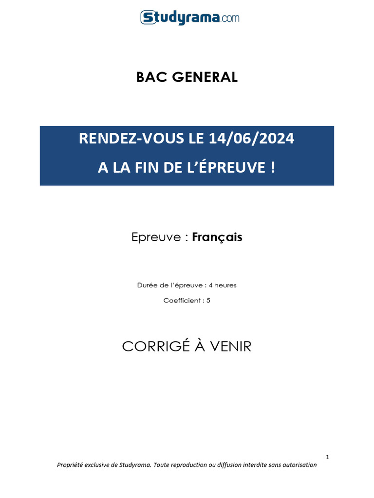 Bac General Francais Corrige A Venir 2024 AF | PDF