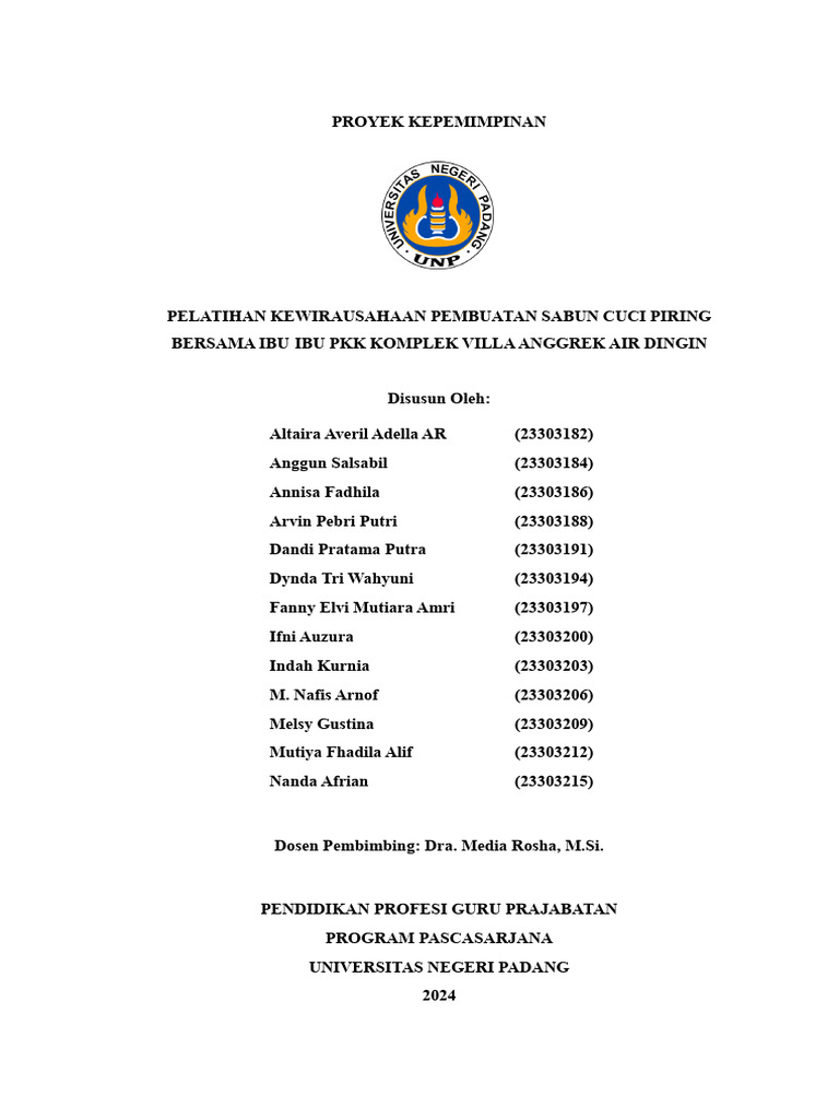 Arvin Pebri Putri Uts (Proposal Proyek Kepemimpinan) | PDF