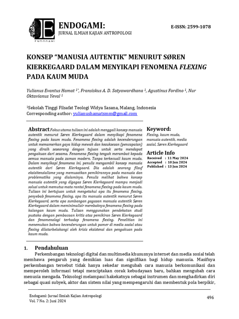 Endogami:: Konsep "Manusia Autentik" Menurut Søren | PDF