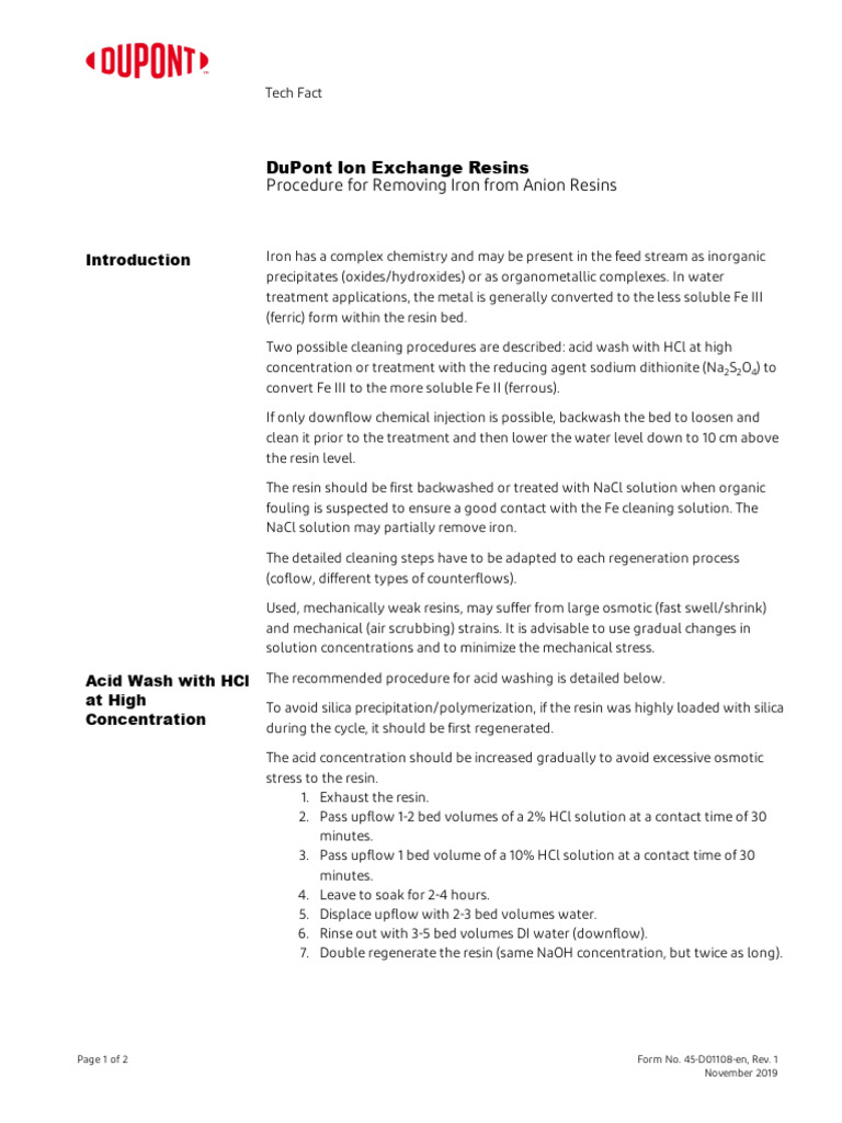 IER Removing Iron From Anion Resins TechFact 45 D01108 en | PDF
