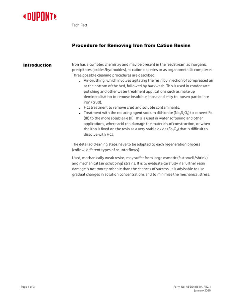 IER Removing Iron From Cation Resins TechFact 45 D01115 en | PDF