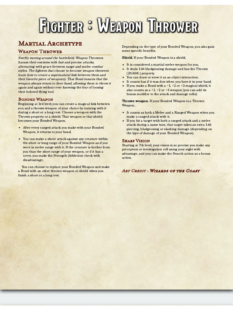 Fighter - Weapon Thrower - GM Binder | PDF