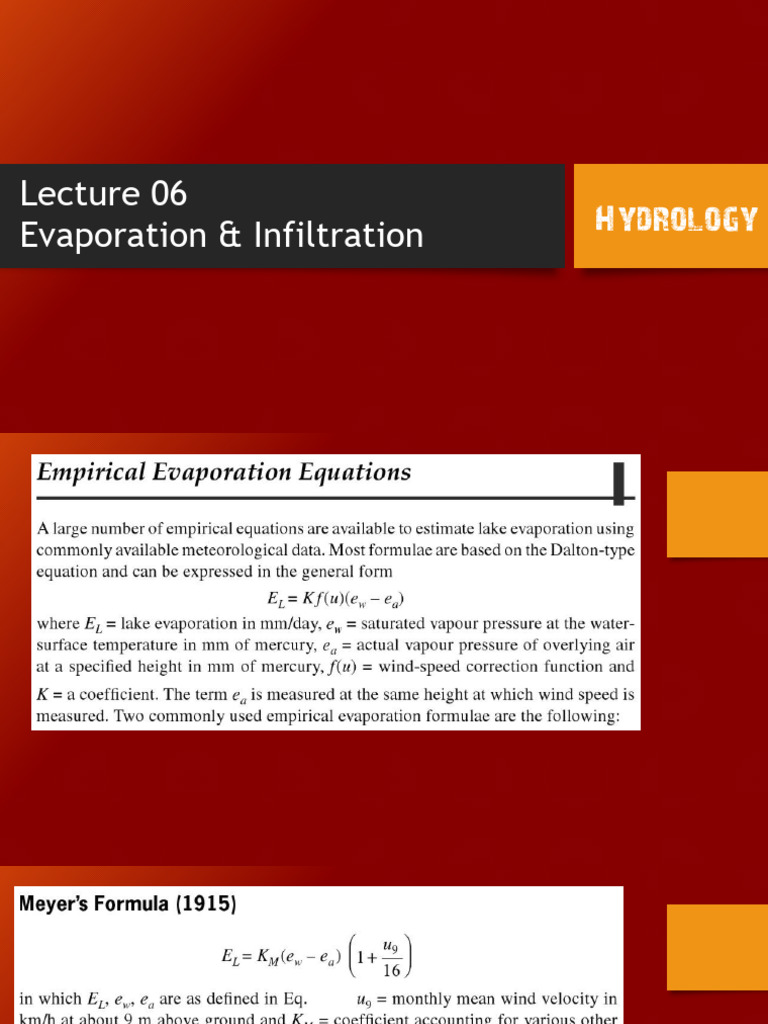 Hydrology Lecture 06 (Evaporation & Infiltration) | PDF