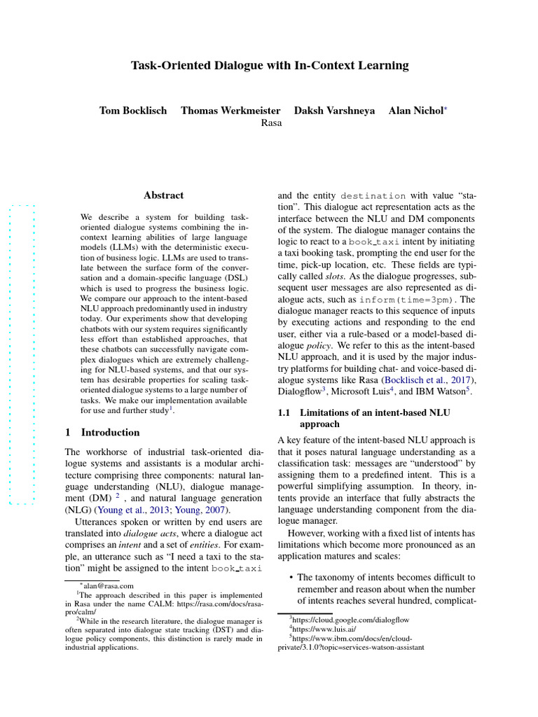 Task-Oriented Dialogue With In-Context Learning | PDF