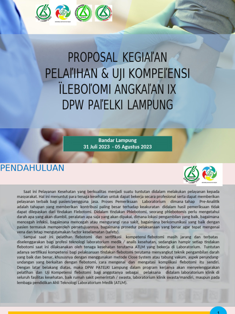 Proposal Sponsorship Pelatihan Dan Ukom Flebotomi IX 2023 DPW PATELKI Lampung - REV3 | PDF