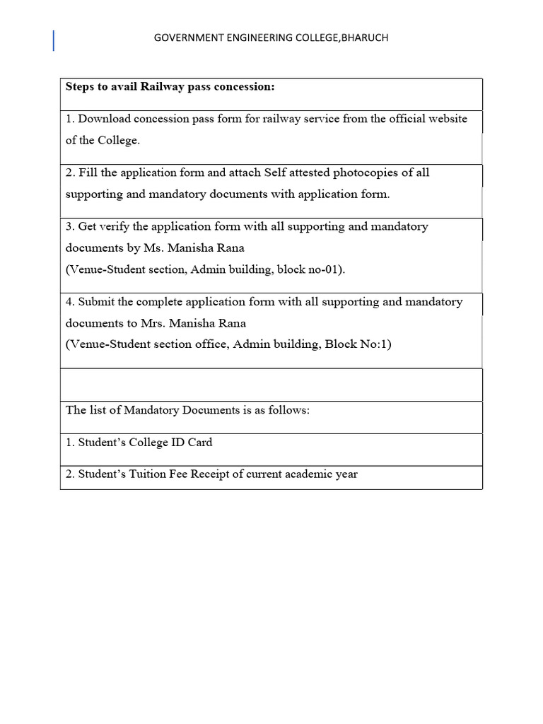Railway Pass Concession Procedure | PDF