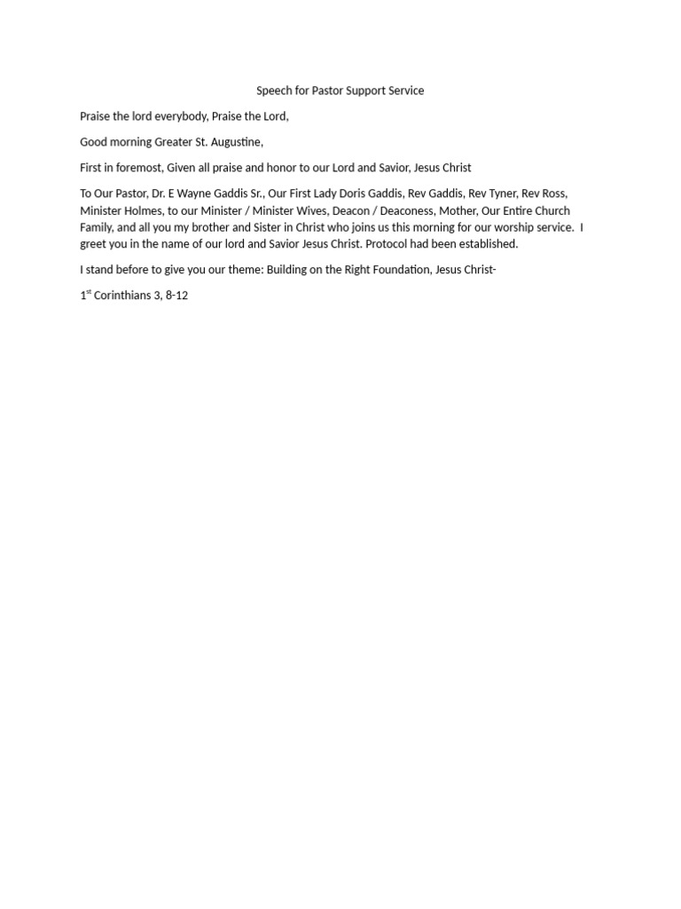 Pastor Support Speech 2023 | PDF