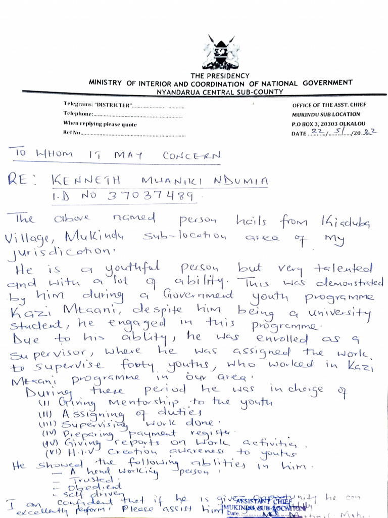 Recommendation Letter From My Area Chief 1 | PDF