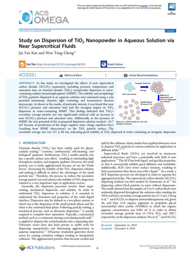 TiO2 Dispersion - Supercritical Fluid | PDF