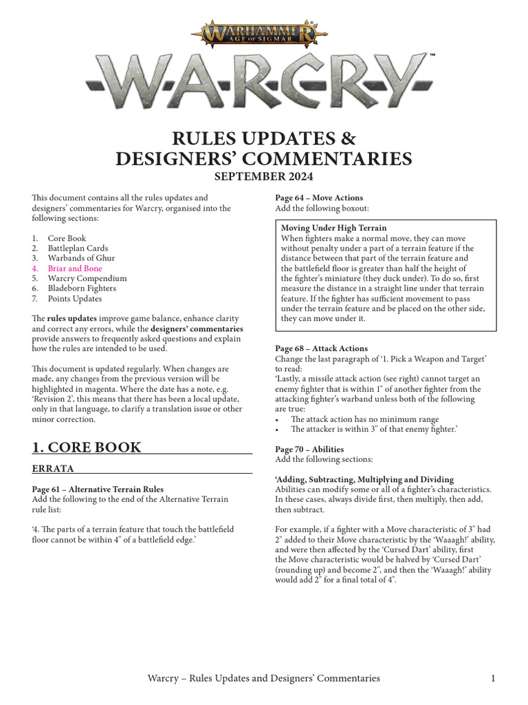 Warcry Rules Update Eng 24.09-Jlhuonrko1 | PDF