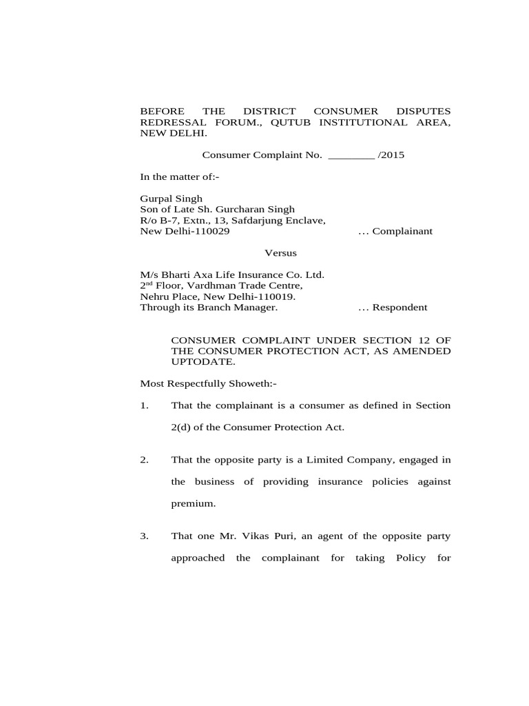Consumer Complaint Gurpal Singh | PDF | Insurance | Affidavit