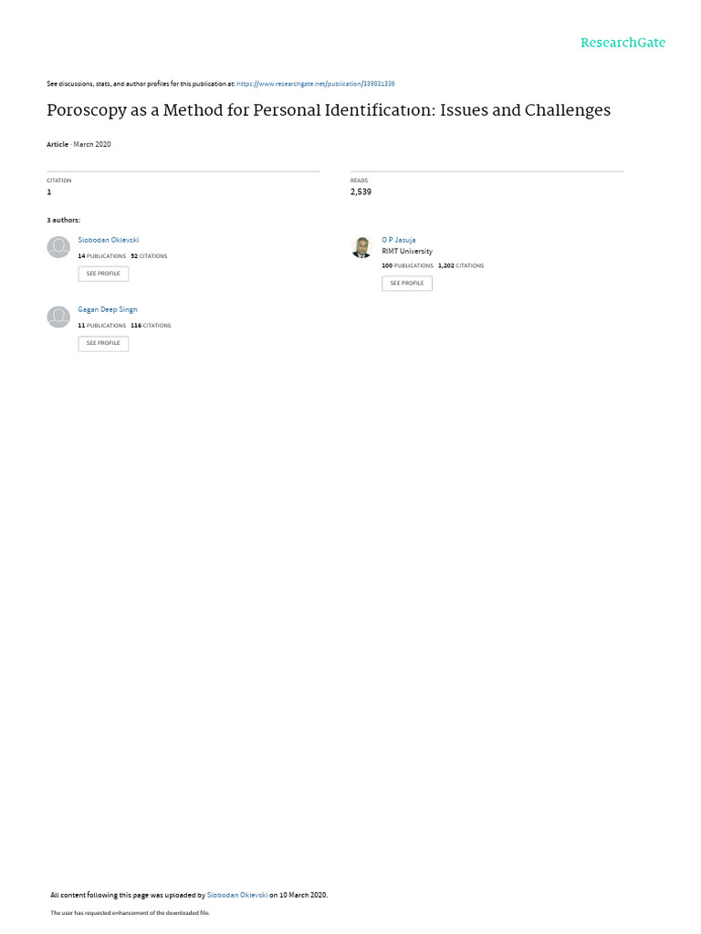 Poroscopy An Identification Tool | PDF