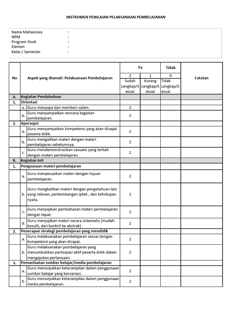 Instrumen Penilaian Pembelajaran Efektif | PDF